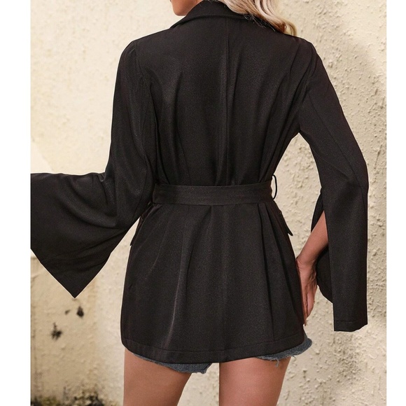 BellanBlue | Jackets & Coats | Classic Black Button Belted Split Sleeve ...